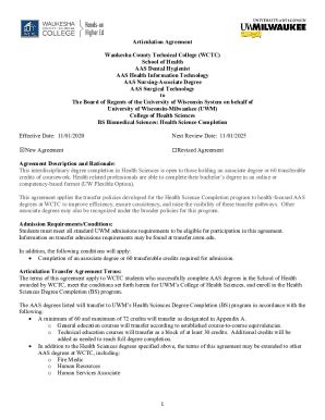 Fillable Online Articulation Agreement Waukesha County Technical