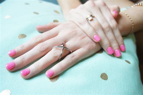 Close Up Pink Nail Polish Human Finger Person Turquoise Colored