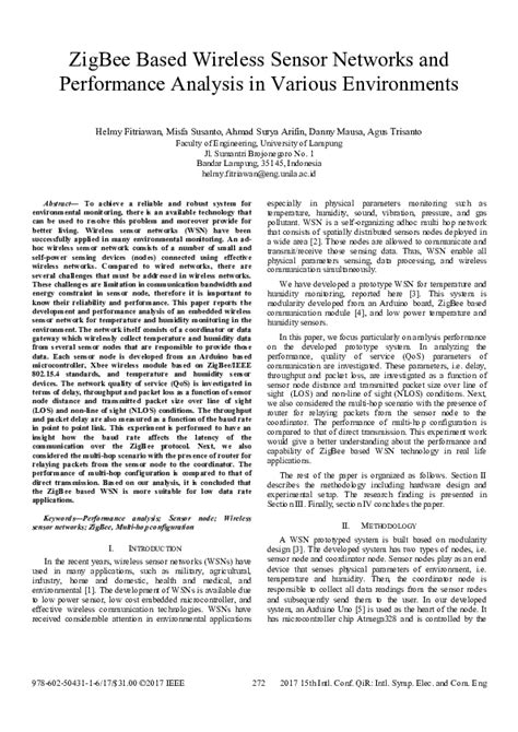 pdf zigbee based wireless sensor networks and performance analysis in various environments