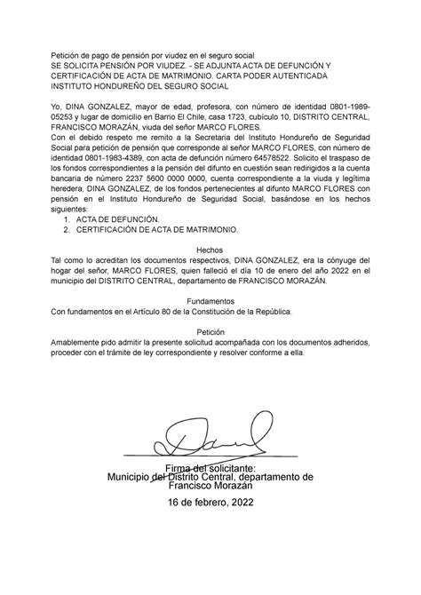 Solicitud de petición de pensión Petición de pago de pensión por