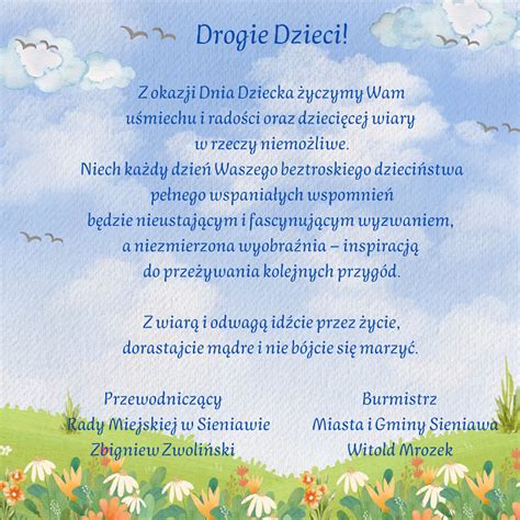 Życzenia z okazji Dnia Dziecka Miasto i Gmina Sieniawa
