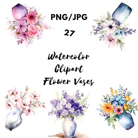 Watercolor Flower Vases Clipart Cards Invitations Digital Etsy