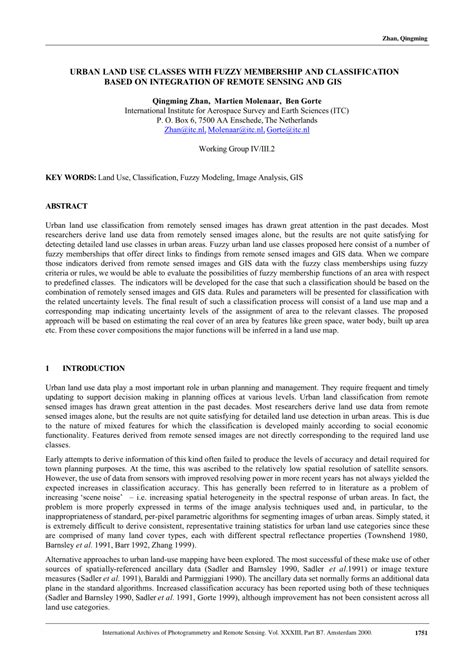 pdf urban land use classes with fuzzy membership and classification based on integration of