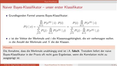 Maschinelles Lernen Naiver Bayes Klassifikator F R Diskrete