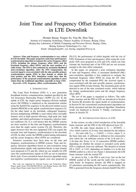 pdf joint time and frequency offset estimation in lte downlink time and frequency offset