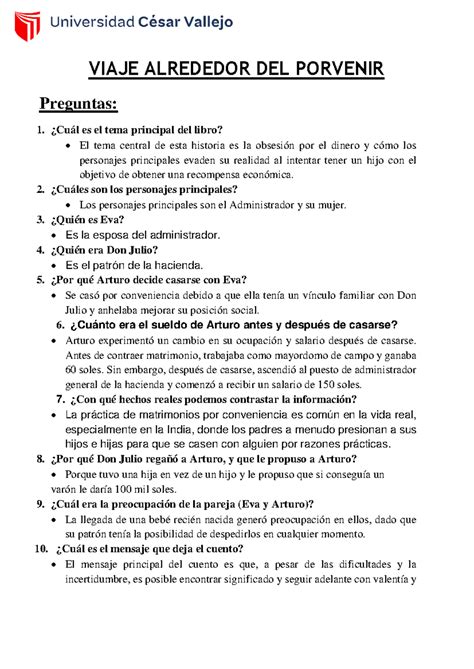 Pregunas Resueltos Viaje Alrededor DEL Porvenir VIAJE ALREDEDOR DEL