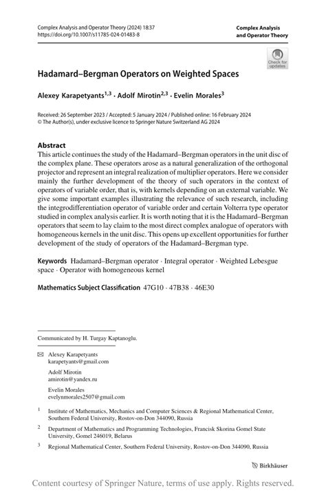 hadamard bergman operators on weighted spaces request pdf