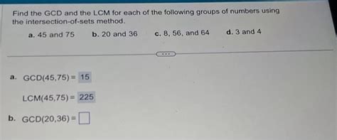 solved find the gcd and the lcm for each of the following