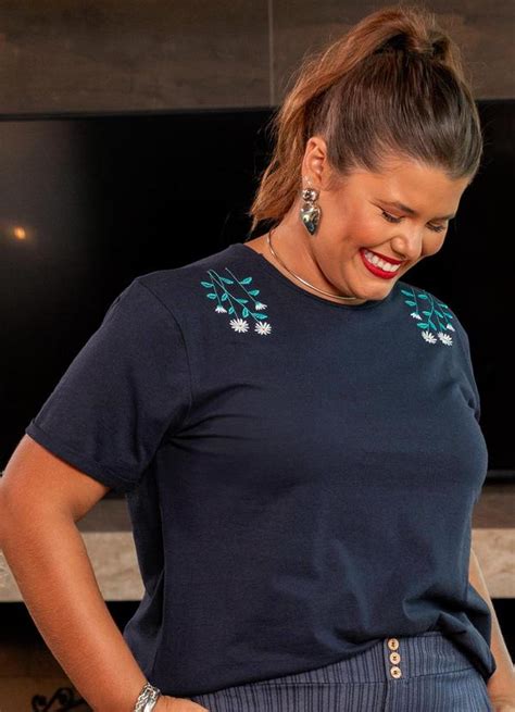 Blusa Azul Marinho em Malha de Algodão Marguerite