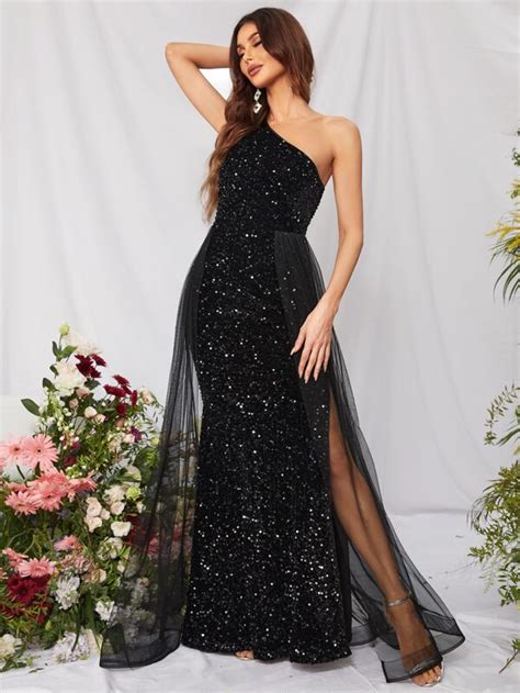 Abendkleid Mit Einer Schulter Frei Schlitz Paillette Aktuelle