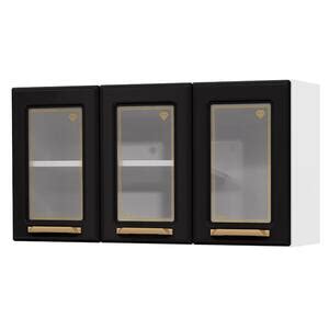 Armário De Cozinha Aço Aéreo Triplo C Vidro Telasul Diamante Bco preto