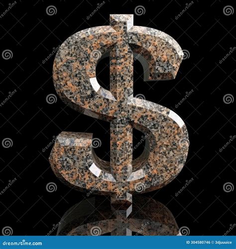 Granite Stone Dollar Sign Isolated On Black Background Stock