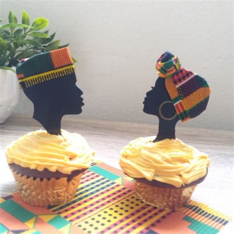 African Man Woman Silhouette Cupcake Toppers Original Kente Etsy