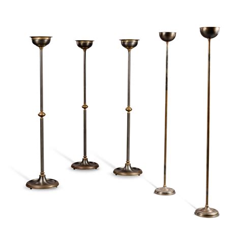 A Set Of Five Modern Gilt Copper Floor Lamps After Renzo Mongiardino