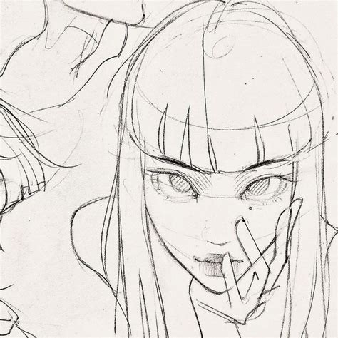 Three Drawings Of Women S Faces With Different Facial Expressions And