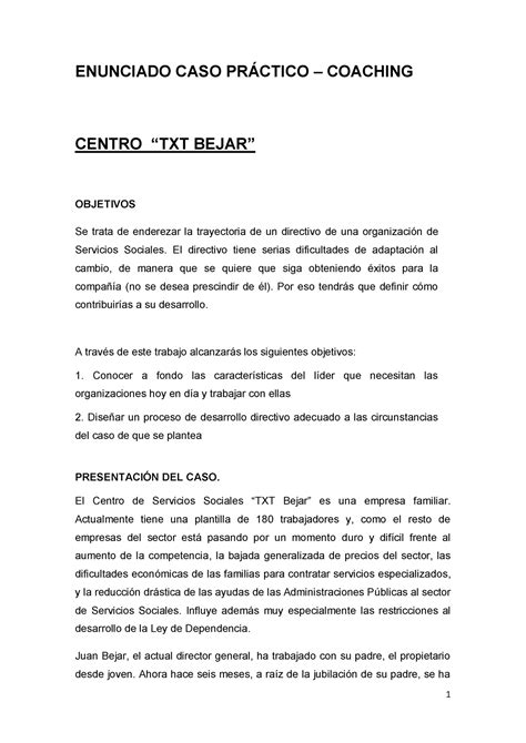 Caso Practico Coaching Enunciado Caso Pr Ctico Coaching Centro