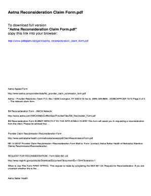 Fillable Online Aetna Reconsideration Claim Form Pdfslibforme Fax