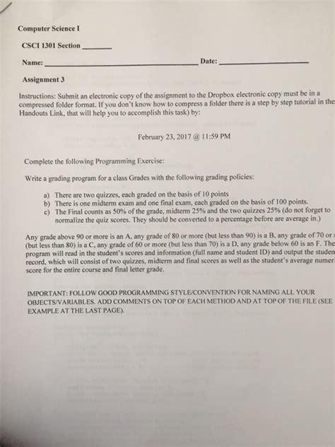 computer science i csci 1301 section name