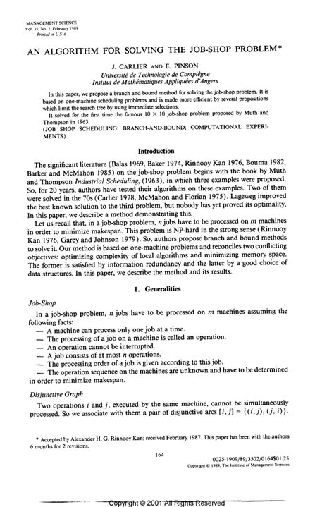 pdf an algorithm for solving job shop problem