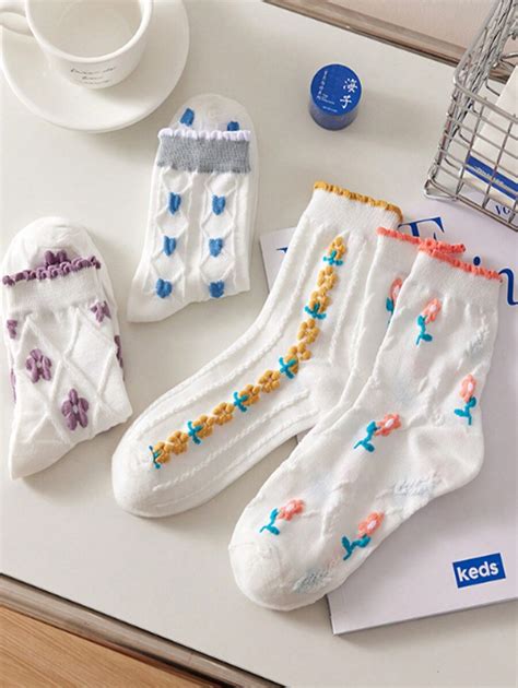10 Pares De Meias Femininas Flores De Bolha Estilo Japonês Meias De