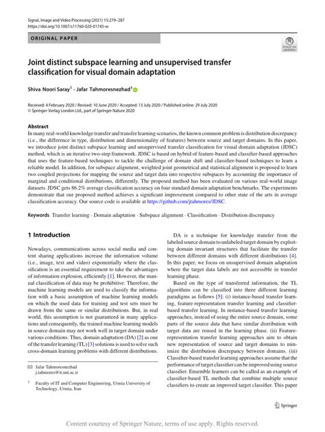 joint distinct subspace learning and unsupervised transfer classification for visual domain