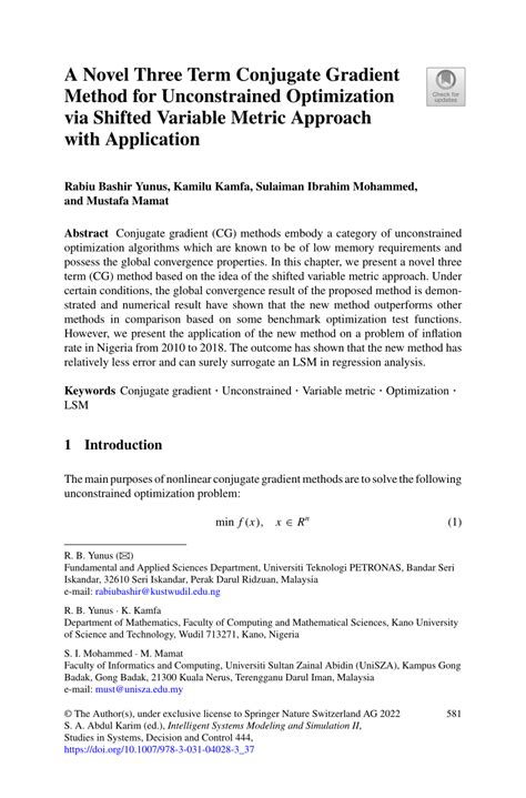 pdf a novel three term conjugate gradient method for unconstrained optimization via shifted