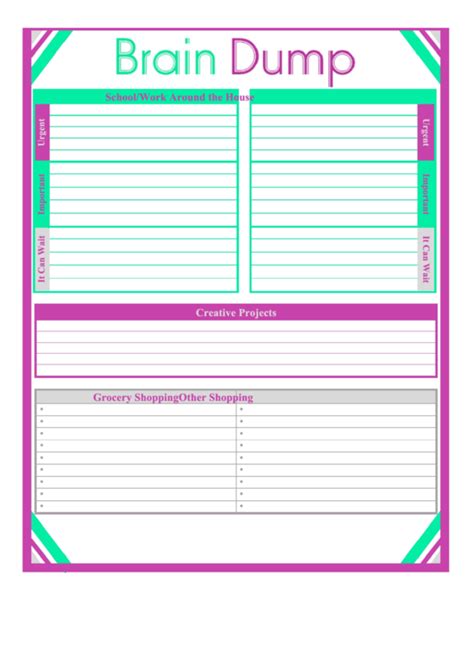 Brain Dump Worksheet Free