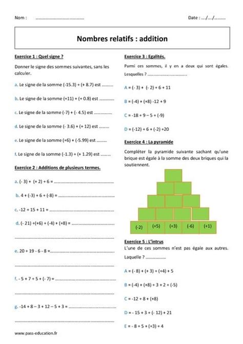 Devoir Maison Maths 5ème Nombres Relatifs Ventana Blog