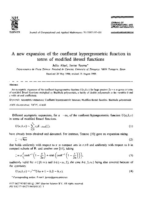 pdf a new expansion of the confluent hypergeometric function in terms of modified bessel