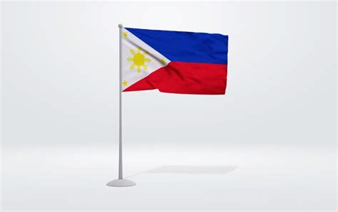 Ilustração 3d de uma bandeira filipina estendida em um mastro e um