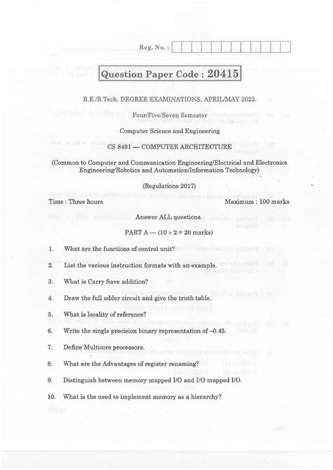 CSE AM 2022 CS 8491 Computer Architecture 644737289 CS 8491