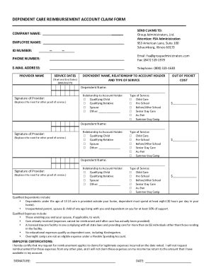 Fillable Online DEPENDENT CARE REIMBURSEMENT ACCOUNT CLAIM Fax