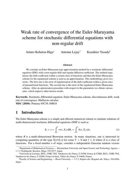 pdf weak rate of convergence of the euler maruyama scheme for stochastic differential