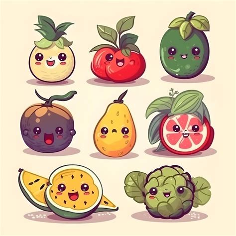 Verduras Y Frutas Lindos Personajes De Dibujos Animados Foto Premium