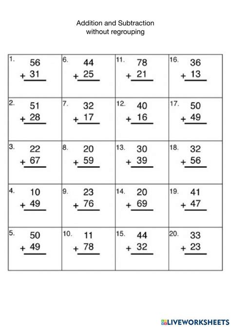 Addition And Subtraction Without Regrouping Online Worksheet
