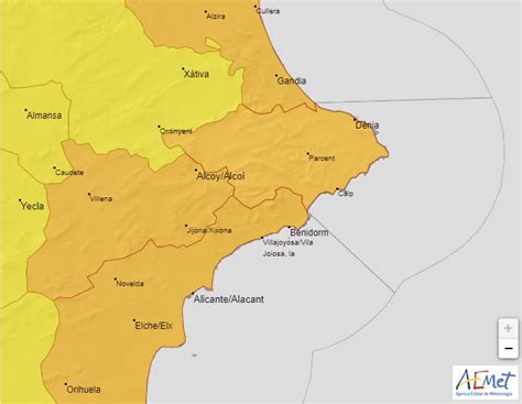 AEMET eleva a nivel naranja la alerta por fuerte lluvia en Xàbia y comarca