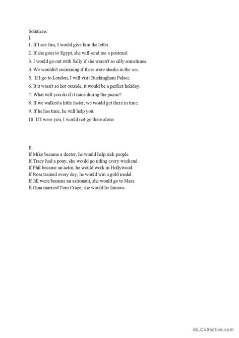 Worksheet Conditionals I Ii Genera Fran Ais Fle Fiches Pedagogiques