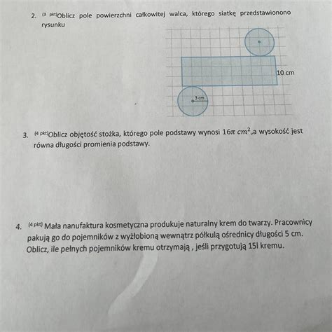 1 Oblicz pole powierzchni całkowitej walca którego siatkę