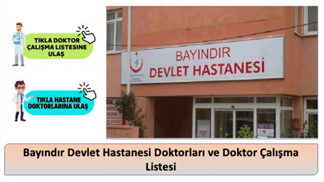 Bayındır Devlet Hastanesi Doktorları ve Doktor Çalışma Listesi