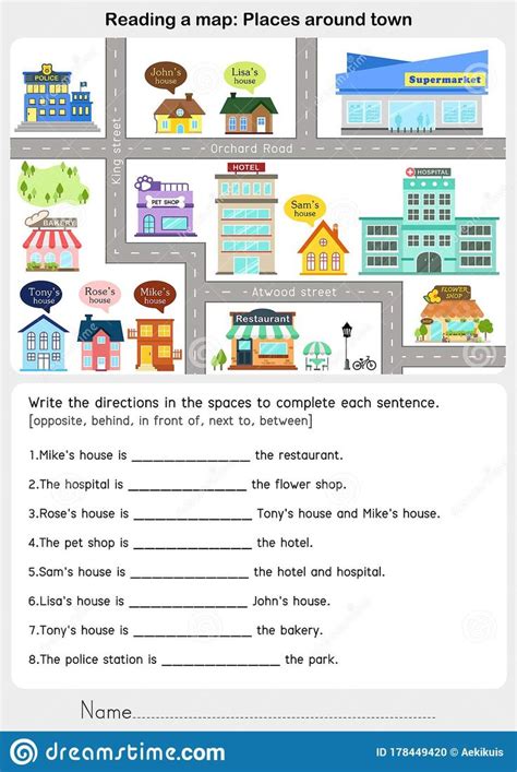 Reading A Map Places Around Town Giving Direction Stock Vector
