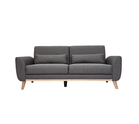 Canapé Scandinave 3 Places En Tissu Gris Foncé Et Bois Clair Ektor