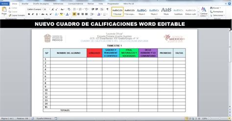 Cuadro De Calificaciones 100 Editable En Word