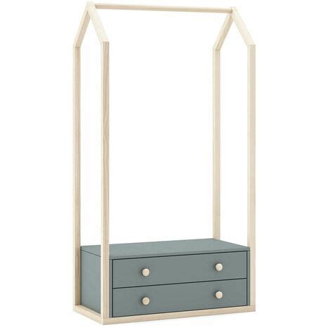 KAINA Penderie 2 Tiroirs En MDF Et Pin Coloris Gris Vert Et Naturel