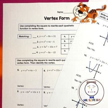 Vertex Formula Worksheet For Graphing Quadratics By Mr Slope Guy