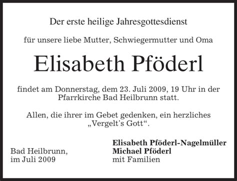 Traueranzeigen von Elisabeth Pföderl trauer merkur de