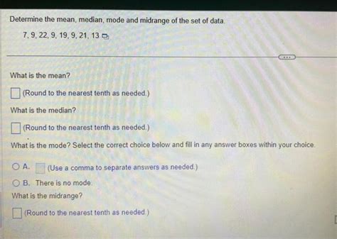 solved determine the mean median mode and midrange of the