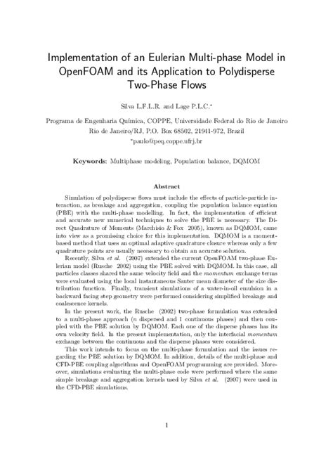 pdf implementation of an eulerian multi phase model in openfoam and its application to