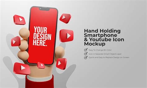 Mano In Stile Cartone Animato Che Tiene Smartphone Con Mockup Dello