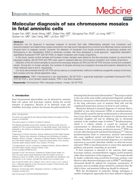 pdf molecular diagnosis of sex chromosome mosaics in fetal amniotic cells