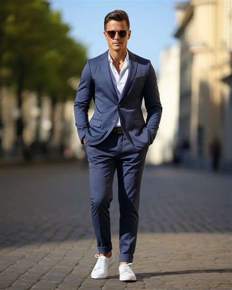 Navy Suit White Sneakers Outlet Bellvalefarms